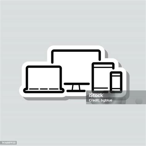데스크톱 컴퓨터 노트북 태블릿 Pc 및 스마트 폰 회색 배경에 아이콘 스티커 전화에 대한 스톡 벡터 아트 및 기타 이미지 전화 태블릿 개체 그룹 Istock