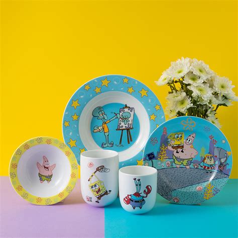 قیمت و خرید سرویس غذاخوری 5 پارچه کودک چینی زرین ایران مدل باب اسفنجی