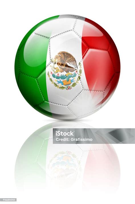Mexico Soccer Ball With Mexican Flag Isolated On White Stock