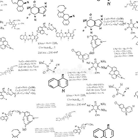 Chemical Formulas Scientific Educational Background On White Seamless Pattern Hand Drawn