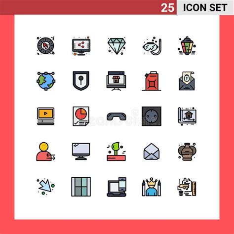 Universal Icon Symbols Group Of 25 Modern Filled Line Flat Colors Of Eid Lamp Jewelry Lantern