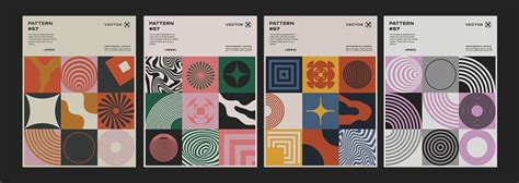 바우하우스 추상적인 기하학적 패턴 세트 스위스 디자인 모양 멋진 메타 모던 포스터 컬렉션 0명에 대한 스톡 벡터 아트 및 기타
