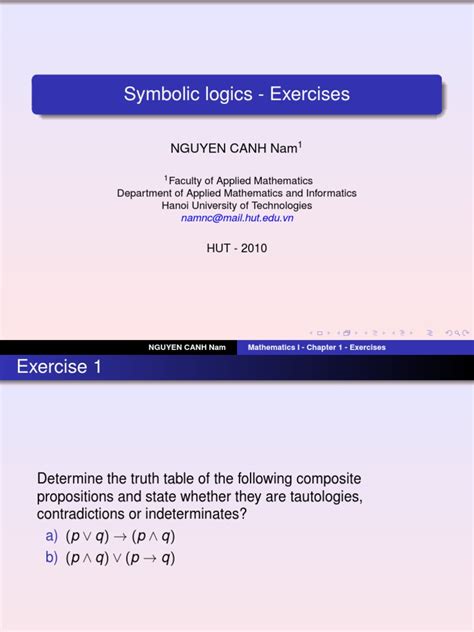 Chapter I Symbolic Logic Exercises Logical Expressions