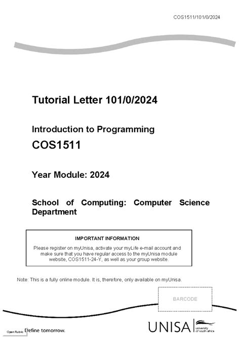 Computer Science Intro Into Programming I Cos15111010 Tutorial
