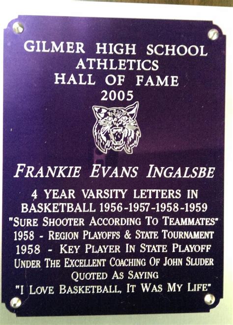 Ingalsbe Frankie Gilmer Sports Hall Of Fame