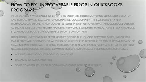 Ppt A Complete Guide To Resolve Quickbooks Unrecoverable Error Powerpoint Presentation Id