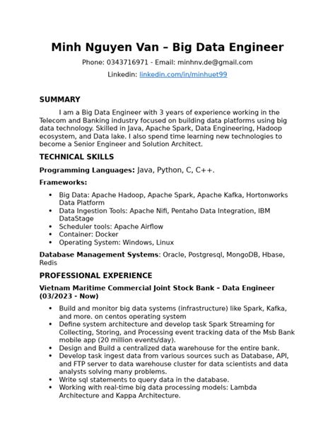 Minh Nguyen Van Pdf Apache Spark Databases