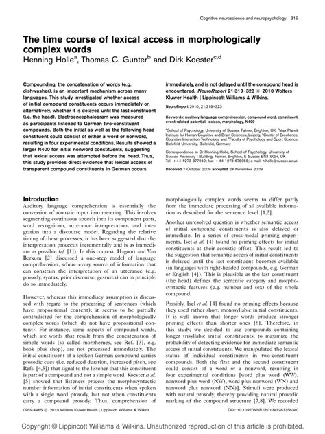 Pdf The Time Course Of Lexical Access In Morphologically Complex Words