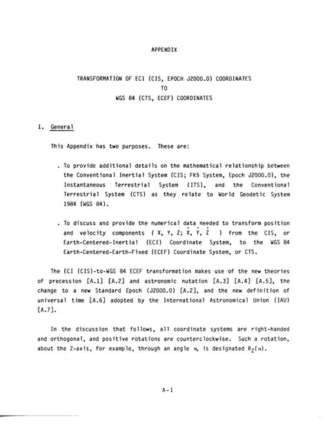 Transformation Of Eci Cis Epoch Coordinates T0 Wgs 84 Cts Ecef