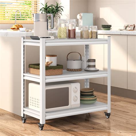 3 Tier Portable Metal Shelving Unit On Wheels With Storage Heavy Duty Multi Function Work Table