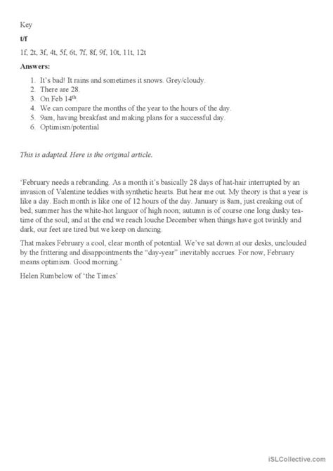 Easy Reading February General Gramm… English Esl Worksheets Pdf And Doc