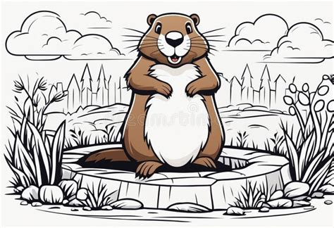 Happy Groundhog Day Ð Cheerful Brown Gopher Emerging From Its Burrow