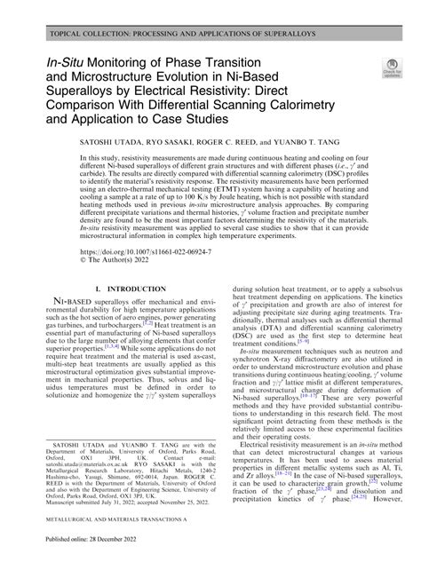 Pdf In Situ Monitoring Of Phase Transition And Microstructure Evolution In Ni Based