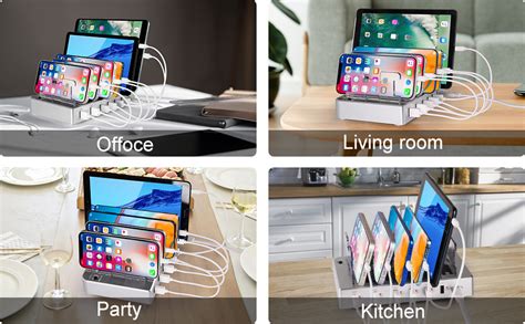 Amazon Com Charging Station For Multiple Devices 6 Ports Multi Devices USB Charger Fast Cell
