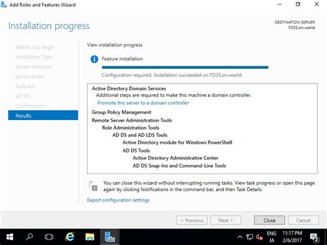 windows server 2016 active directory install server world