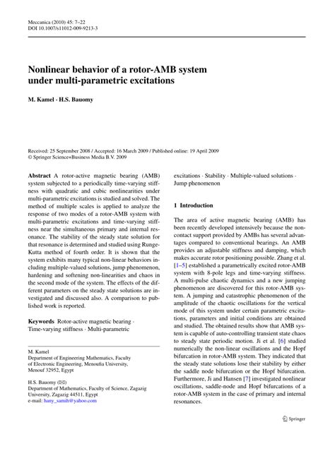 Pdf Nonlinear Behavior Of A Rotor Amb System Under Multi Parametric Excitations