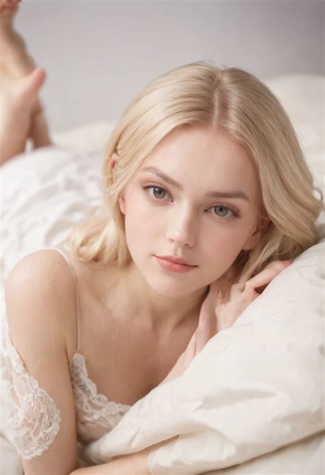 فتاة شقراء مستلقية على السرير في الملابس الداخلية，ملابس متناثرة，وضع