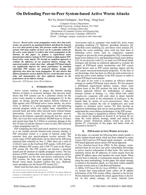 Pdf On Defending Peer To Peer System Based Active Worm Attacks