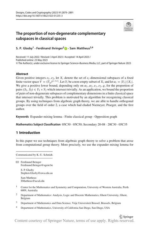 The Proportion Of Non Degenerate Complementary Subspaces In Classical Spaces Request Pdf