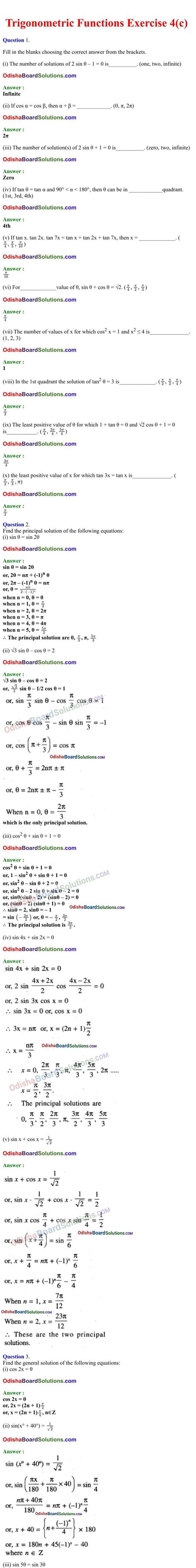 Chse Odisha Class 11 Math Solutions Chapter 4 Exercise 4 C