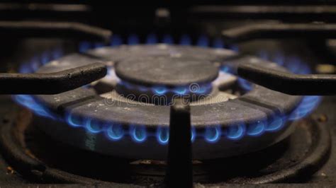 Gas Stove The Flame Is Ignited Slow Motion Video Close Up The