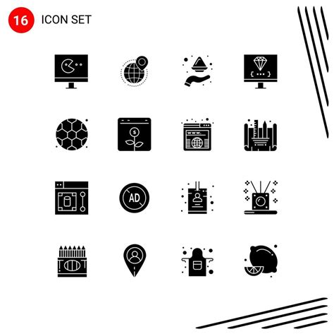 16 Thematic Vector Solid Glyphs And Editable Symbols Of Development Computer World Coding India