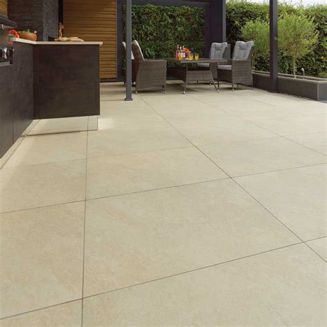 Bourton Cream Light Buff Patio Porcelain Paving Slabs 600 X 600 X