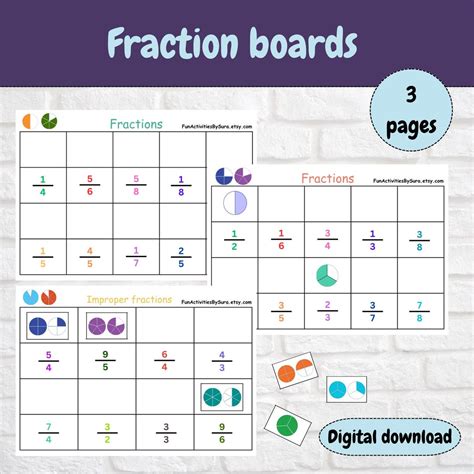 Fraction Printable Activity Board Fraction Matching Printable
