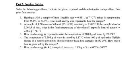Part 2 Problem Solving Solve The Following Problems Indicate The Given
