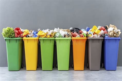 Overflowing Waste Bins With Mixed Trash Types In Urban Collection Stock Photo Image Of Types