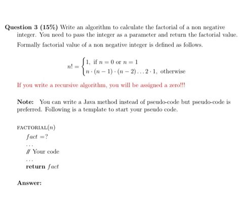 Solved Question 3 15 Write An Algorithm To Calculate The