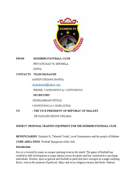 Dzimbiri Fc Proposal Pdf