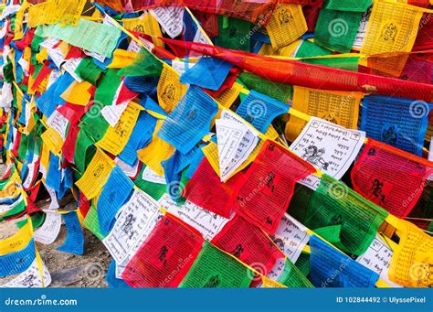 Colorful Tibetan Prayer Flags In Yumbulakhang Palace Tibet Editorial