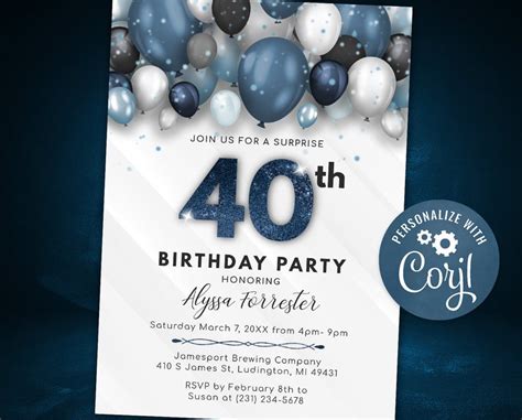 40th Birthday Party Invitations Templates Corjl