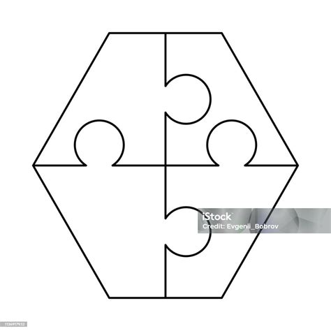 4 개의 하얀 퍼즐 조각이 육각형 모양으로 배열 되어 있습니다 지 그 소 퍼즐 템플릿 인쇄 준비 흰색에 대 한 절단 지침 0명에 대한 스톡 벡터 아트 및 기타 이미지