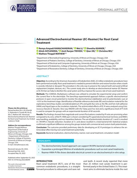 Pdf Advanced Electrochemical Reamer Ec Reamer For Root Canal Treatment