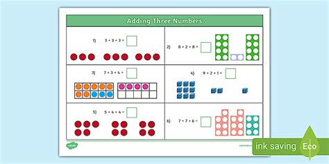 Year Adding Three Numbers Activity Sheet Twinkl