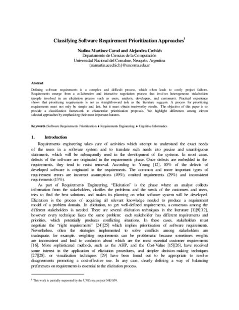 Pdf Classifying Software Requirement Prioritization Approaches
