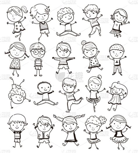 男孩卡通女孩绘画插图草图可爱的小学小的儿童童年