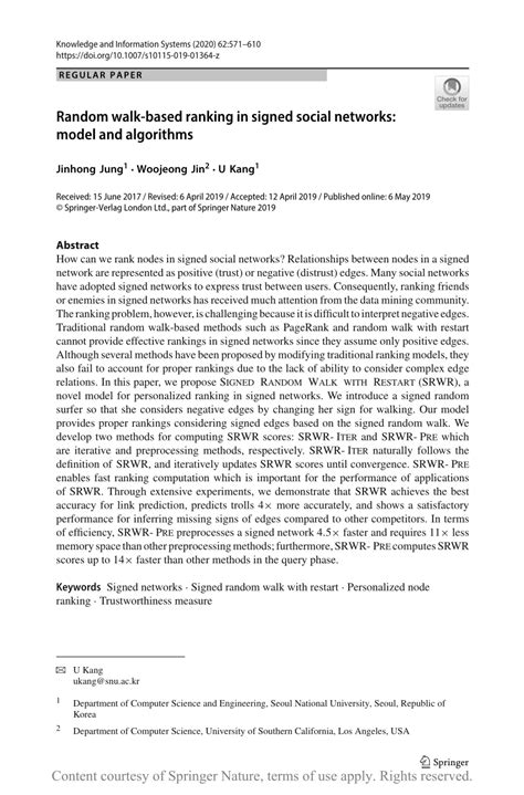 Random Walk Based Ranking In Signed Social Networks Model And Algorithms Request Pdf