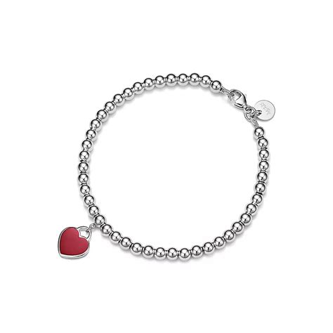 Return To Tiffany™ Red Mini Heart Bead Bracelet In Silver With A