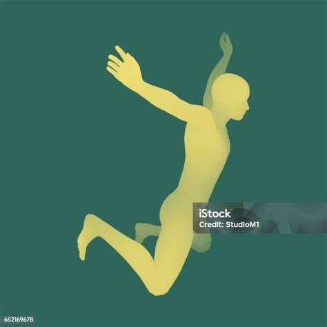 남자 남자 인체의 3d 모델을 점프 스포츠 기호입니다 3차원 형태에 대한 스톡 벡터 아트 및 기타 이미지 3차원 형태 디자인 러시아 Istock
