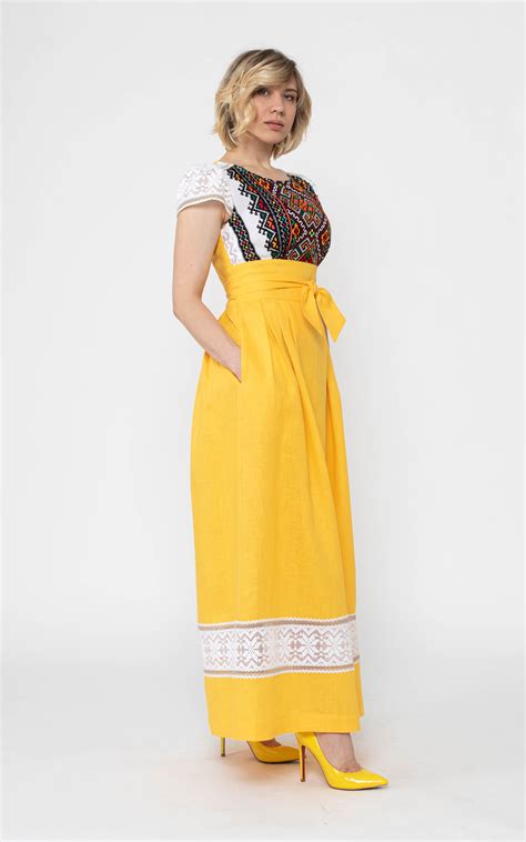 Плаття вишиванка максі жовте Сонячне купити в інтернет магазині Синій Льон