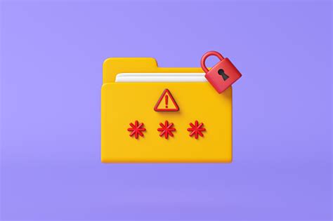 별표 기호 또는 암호화 암호가 있는 노란색 파일 폴더입니다 느낌표와 빨간색 자물쇠로 경고합니다 컴퓨터 데이터 해킹 위험 파일
