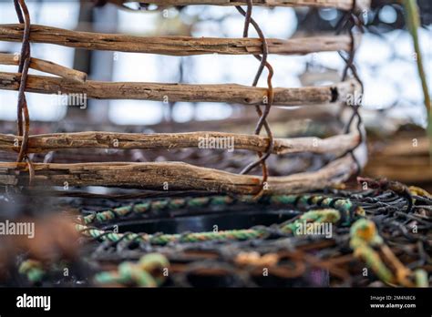 Crayfish Traps On A Fishing Boat Lobster Wooden Pots On The Back Of A