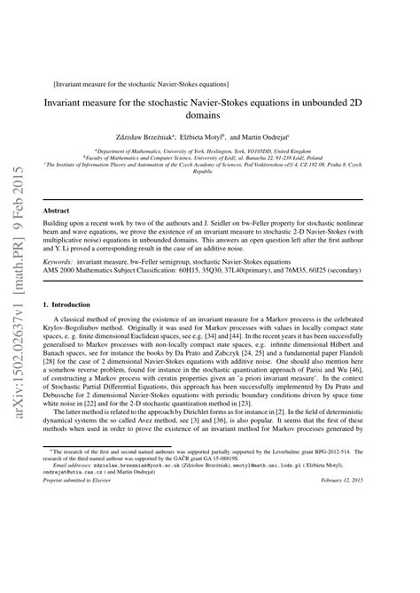 Pdf Invariant Measure For The Stochastic Navier Stokes Equations In