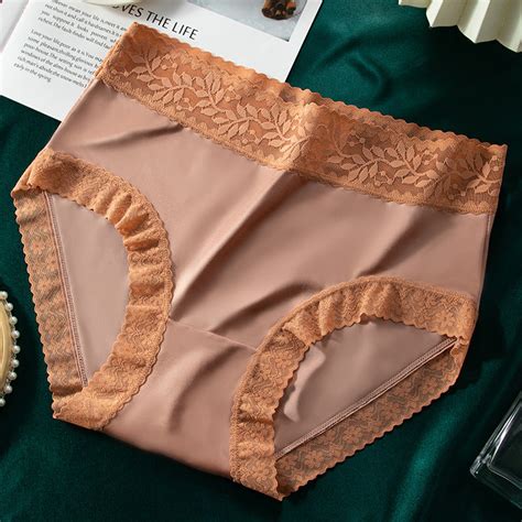 Plus Size High Waist Ice Silk Satin Panties Exrossy