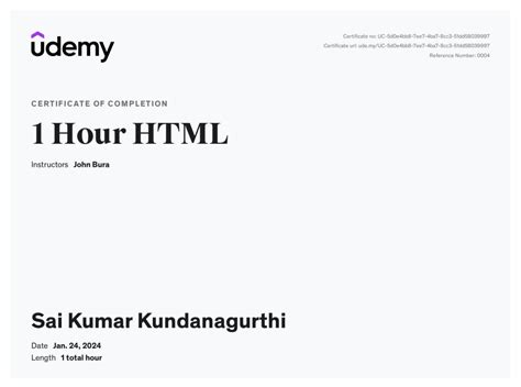 Completed A 1 Hour Html Course On Udemy Sai Kumar Kundanagurthi