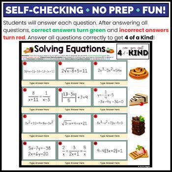 AP Precalculus Solving Equations Algebra Review Self Checking Activity