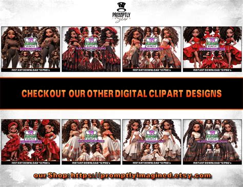African Chibi Queen Clipart Bundle Bohemian Chibi Digital Art Ethnic